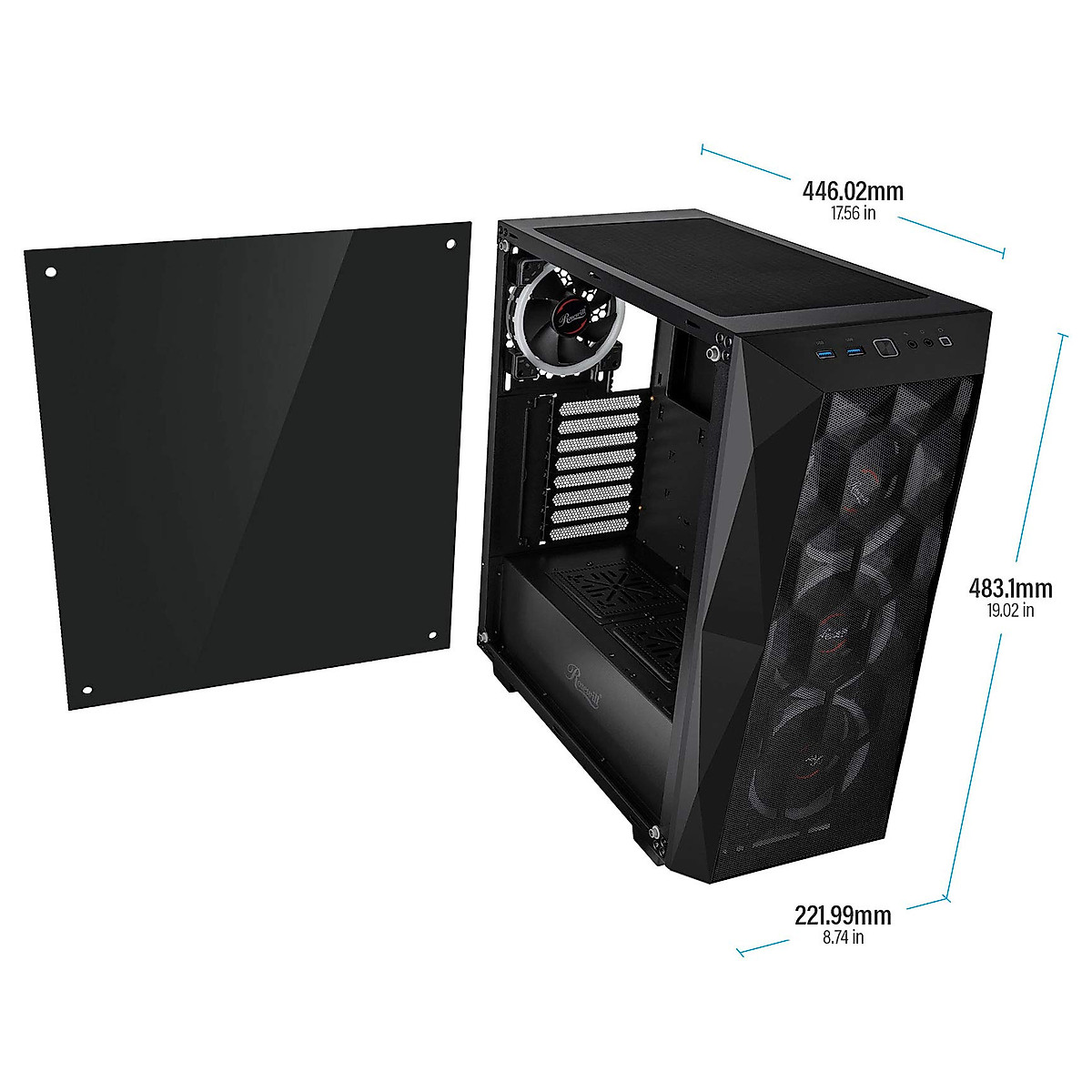 Rosewill SPECTRA X-Blue ATX Mid Tower Gaming PC Computer Case, Supports 240mm & 360mm Liquid Coolers, 4 Dual-Ring Blue LED Fans, Steel Airflow Mesh, Tempered Glass