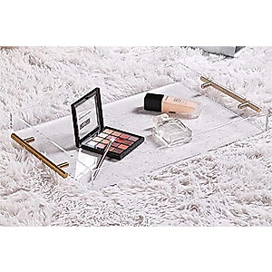 11x14 Clear Acrylic Tray with Gold Handle,Rectangular Acrylic Decorative Tray for Home Decor,Party,Ottoman,Makeup,Spill-Proof Acrylic Serving Tray for Food,Breakfast,Coffee