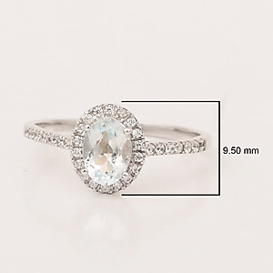 925 Sterling Silver Oval 1.25 Ctw Aquamarine Gemstone Women's Solitaire White Accents Engagement Ring Size_7
