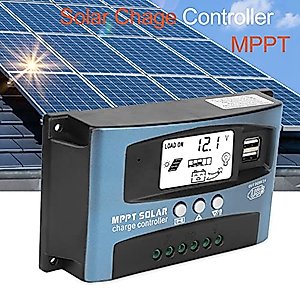 Solar Charge Controller, MPPT Solar Charge Controller 12v/24v Current Auto Focus MPPT Tracking Charge with LCD Display Dual USB Solar Regulator Charge Controller Multiple Load Control Modes (100A)