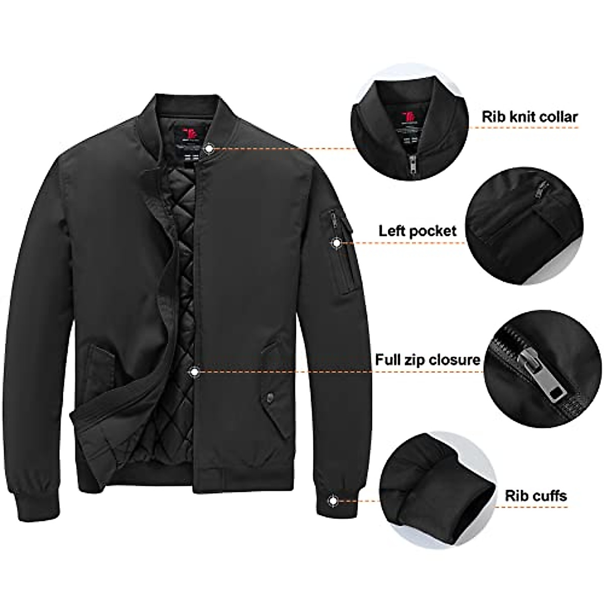 Gopune Men's Bomber Jacket Casual Fall Winter Military Jacket and Coats Outwear Black,M