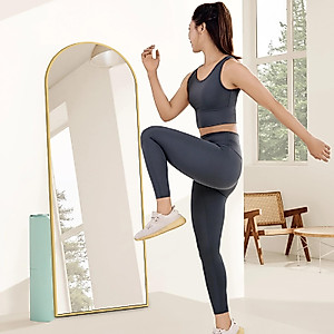 64"x21" Arched Full Length Mirror Gold Floor Mirror with Stand, Aluminium Metal Frame for Wall Mounted Full Body Mirror Leaning Body Mirror Hanging Wall Mirror for Bedroom Living Room Dressing Mirror