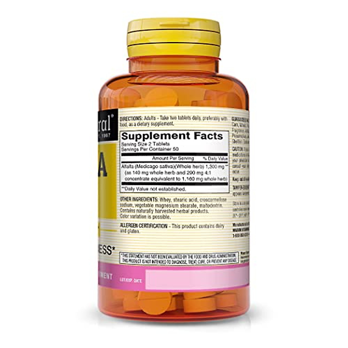 MASON NATURAL Alfalfa 650 mg (10 Grain) - Excellent Source of Vitamin K, Balanced Nutritional Support, 100 Tablets