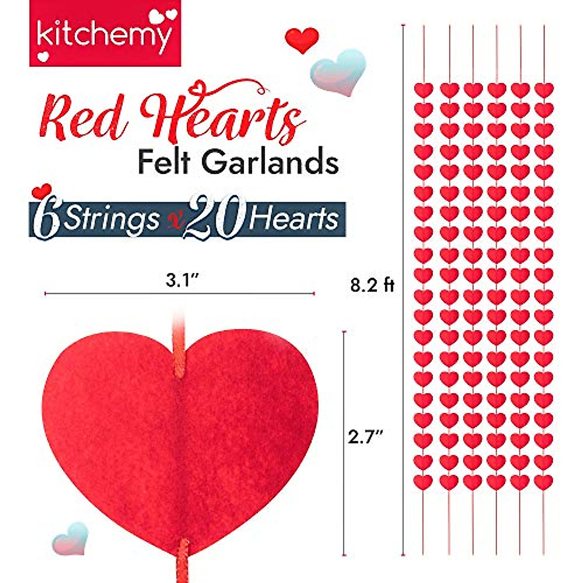 120 Valentines Day Decorations for Home Decor – Pre-Assembled Red Hearts Felt Garlands Hanging Decoration for Valentine's Day Wedding Anniversary Happy Engagement Party Birthday Window Kissing Prop