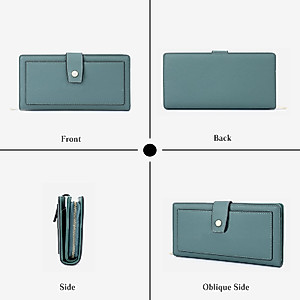 PORRASSO Wallet Women's Wristlet Bag Purse Bag Leather Card Holder Cell Phone Bag with Wrist Strap Card Slots Ladies Wallet Green