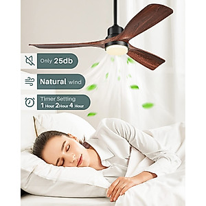 Forrovenco Ceiling Fans with Lights and Remote, 52 Inch Outdoor Ceiling Fan for Patios with Light 3 Downrods, 3 Blades Modern Ceiling Fan Noiseless Reversible DC Motor, Wood Fan for Farmhouse