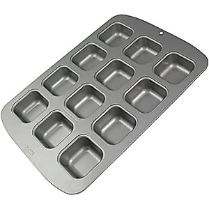 PME Non Stick Bakeware 12 Cavity Mini Square Cake Pan, Standard, Silver