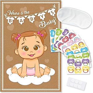 Party Hearty Funny Baby Shower Games for Girl, Pin The Pacifier on The Baby Game, Where is The Baby’s Binky, Pin The Dummy on The Baby