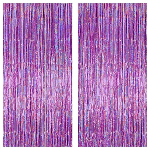 KatchOn, Iridescent Purple Fringe Curtain - 8x3.25 Feet, Pack of 2 | Purple Streamers for Mermaid Birthday Decorations | Purple Party Decorations | Valentine Decorations, Purple Birthday Decorations