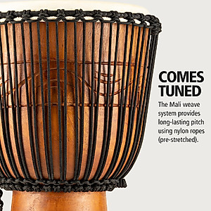 Meinl Percussion ADJ2-L+BAG African Style Rope Tuned 12-Inch Wood Djembe with Bag, Brown