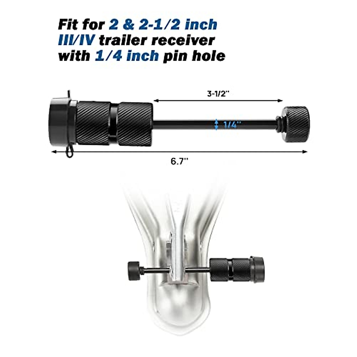 JOYTUTUS Trailer Hitch Lock, 1/4" Dia 3-1/2” Long Pin, with 2 Keys 2 O-Rings, for Trailer Truck Car Boat, Anti-Theft and Waterproof Towing Hitch Lock