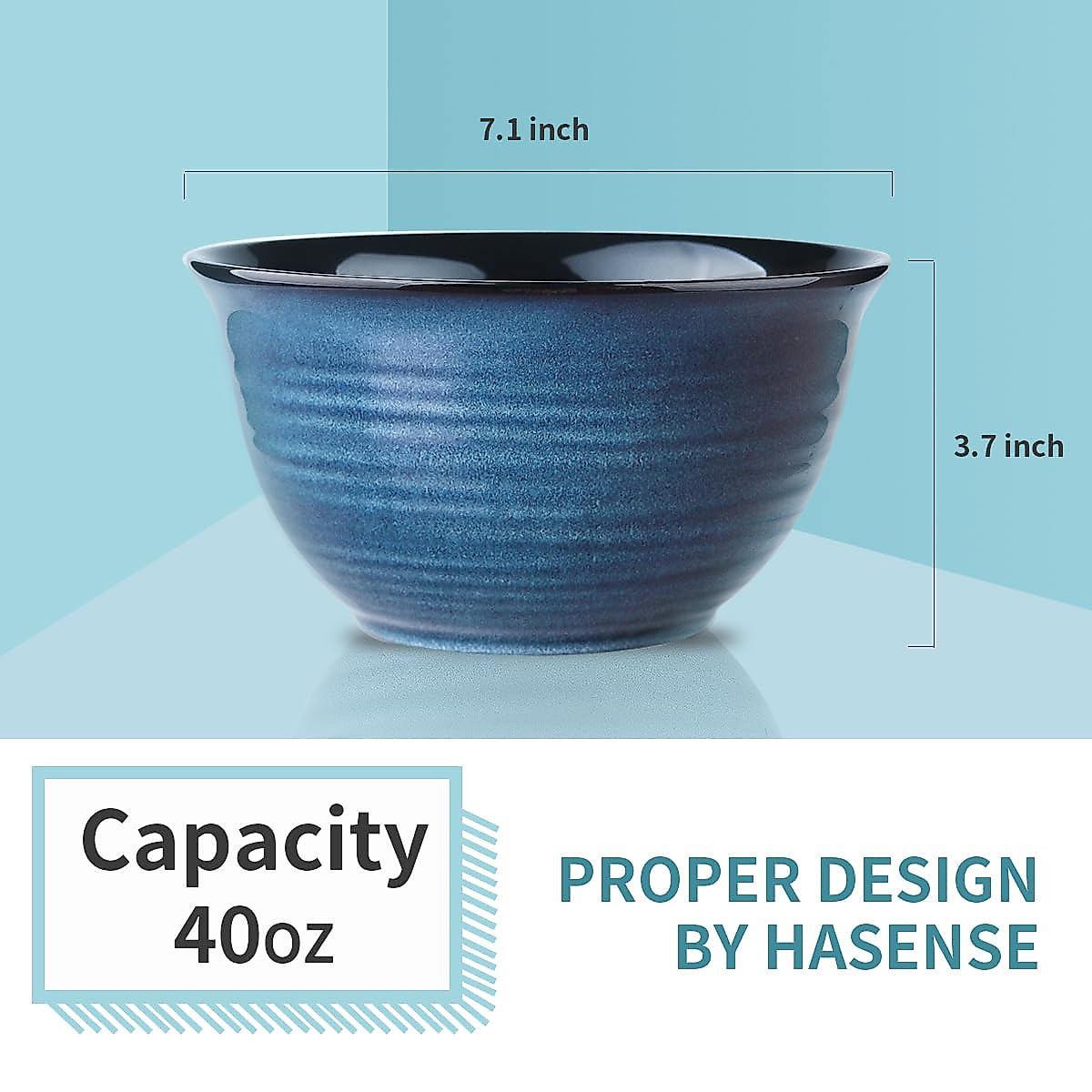 Hasense Ceramic Soup Bowls Set of 4, 40 Ounce Large Cereal Bowls for Kitchen, Deep Serving Bowls for Salad Pasta Ramen Pho Popcorn, Dishwasher Microwave Safe, Navy Blue