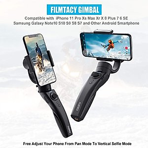 Filmtacy Handheld Gimbal, Gimbal stabilizer with Tripod for iPhone 11/11pro/11pro max/Xs/Xs Max/Xr/X, for Android, Samsung, Lightweight Extended and Foldable, for Vlog YouTube Live Video TikTok