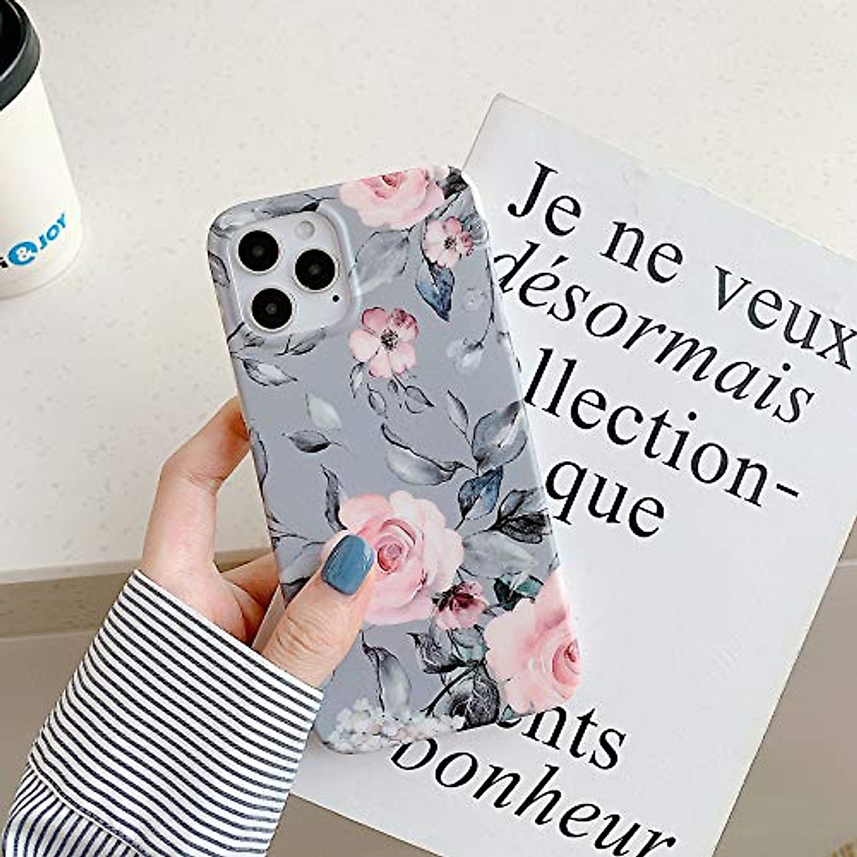 YeLoveHaw Designed for iPhone 14 Pro Case for Women Girls, Soft Slim Full-Around Protective Cute Case, Floral & Purple Gray Leaves Pattern, Compatible with iPhone 14Pro 2022 6.1'' (Pink Flowers)