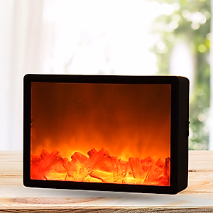 Shulemin 12" x 8" x 3" Fireplace Lanterns with Realistic Flames LED Fireplace Faux Flame Battery Operated Long Lasting Hanging Indoor/Outdoor Fireplace Lamp Decor for Home Black