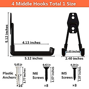 Whrsinlor Wall Mount Heavy Duty Double Utility Tools Hooks with Anti-Slip Coating for Garage Storage Organizer Shovels Chair Hose, 4 Pack 5 Inches Garage Hooks…