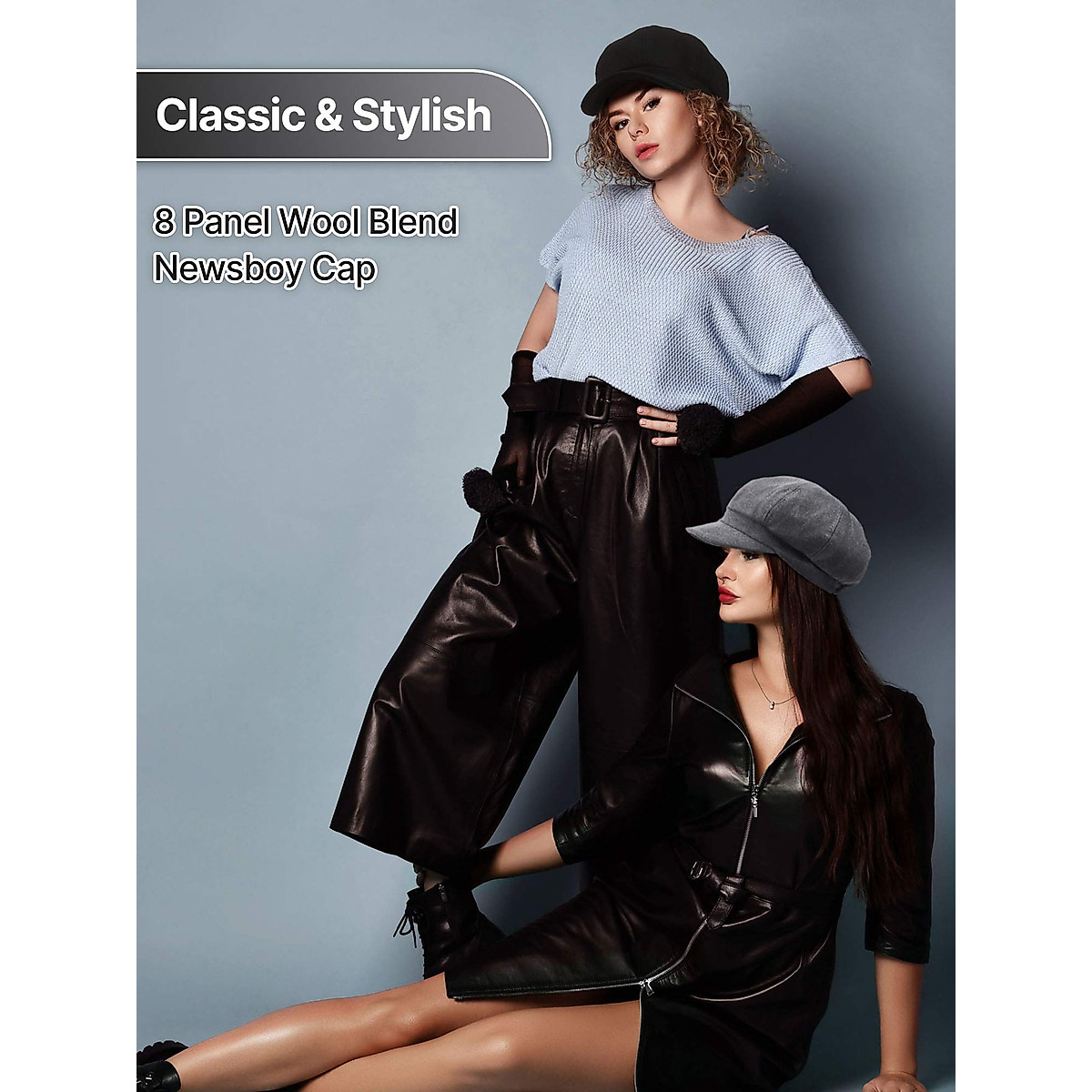 3 Pieces Newsboy Cap Adjustable Visor Beret Soft 8 Panel Vintage Cabbie Hat Octagonal Cap (Light Grey, Camel, Black)