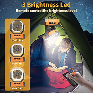 Portable Camping Fan Rechargeable with LED Lantern, 20000mAh Battery Powered Travel Fan with 1-8 Hour Timing Function, 270° Head Rotation, 4 Speeds Settings for Tents, Office, Desk, Camp and Fishing