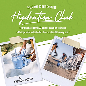 REDUCE Reusable 32 oz Cold1 Water Tumbler – Ergonomic Handle – Double-Wall Insulation – Sturdy Desktop/Tabletop Mug with Lid and Straw – BPA-Free – Stainless Steel for Gym, Home, or Office– Matcha