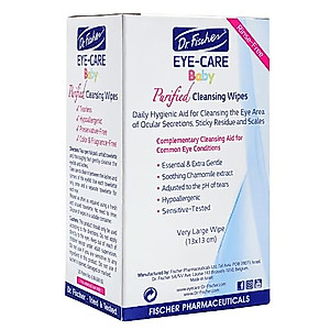 Purified, Non Irritating, Tear Free, Hypoallergenic & Sensitive Approved Baby Eyelid Wipes by Dr. Fischer – Pre-moistened, Rinse Free and Pediatrician Recommended - (30)