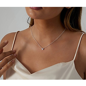 Kyerlyn Diamond Solitaire Pendant Necklaces for Women Filled CZ Necklace Silver Plated Necklace Cubic Zirconia Adjustable Necklace Delicate Simple Jewelry Mothers Day Gift