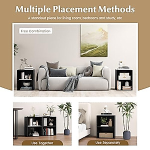 Giantex Bookshelf and Bookcase 2-Layer Storage Shelf w/Large-Capacity Open Storage Space, MDF P2 Veneer, for Living Room Bedroom Study Office Multi-Functional Furniture Display Cabinet (Black, 1)