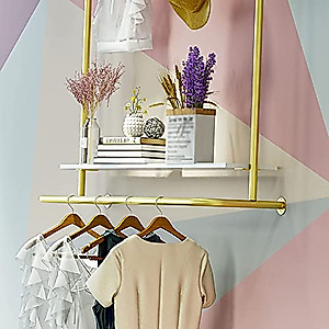 NEOCHY Wall-Mounted Clothes Rail, Clothes Display Rack with Shelves and 2 Rails, Industrial Tube Hangers, Closet Racks/Golden/100Cm