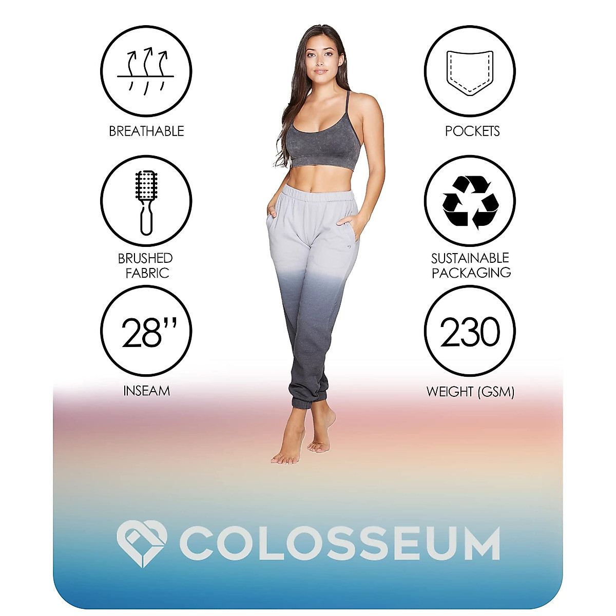Colosseum Active Women's Aubrey Comfy Fleece Ombre Dip Dye Jogger Pant with Pockets (Black, Medium)