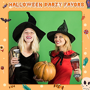 Bokon Set of 12 Halloween Cups Skull Goblets Gothic Party Table Decorations Plastic Wine Goblet Halloween Party Supplies Skeleton Themed Centerpiece (Black)