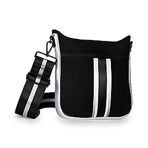 Haute Shore - Jeri Jazz Crossbody Tote, Black W/Black & Silver Stripe