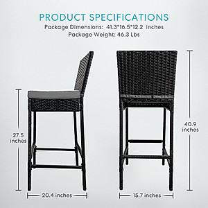 VIVOHOME Outdoor Wicker Barstool 4 Packs, Bar Chairs PE Rattan Materail, Patio Stools with Cushions, Black