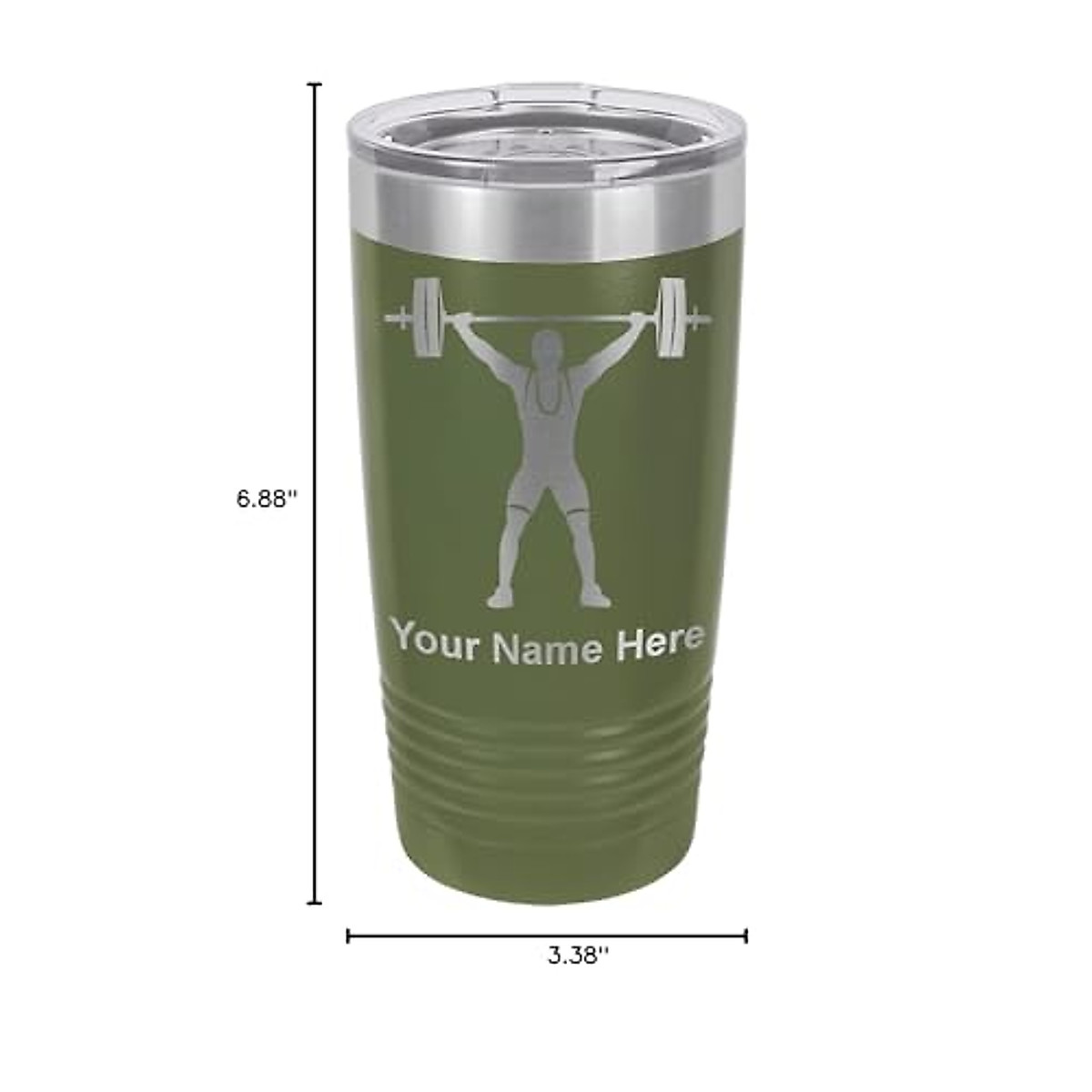 LaserGram 20oz Vacuum Insulated Tumbler Mug, Weightlifting Man, Personalized Engraving Included (Camo Green)