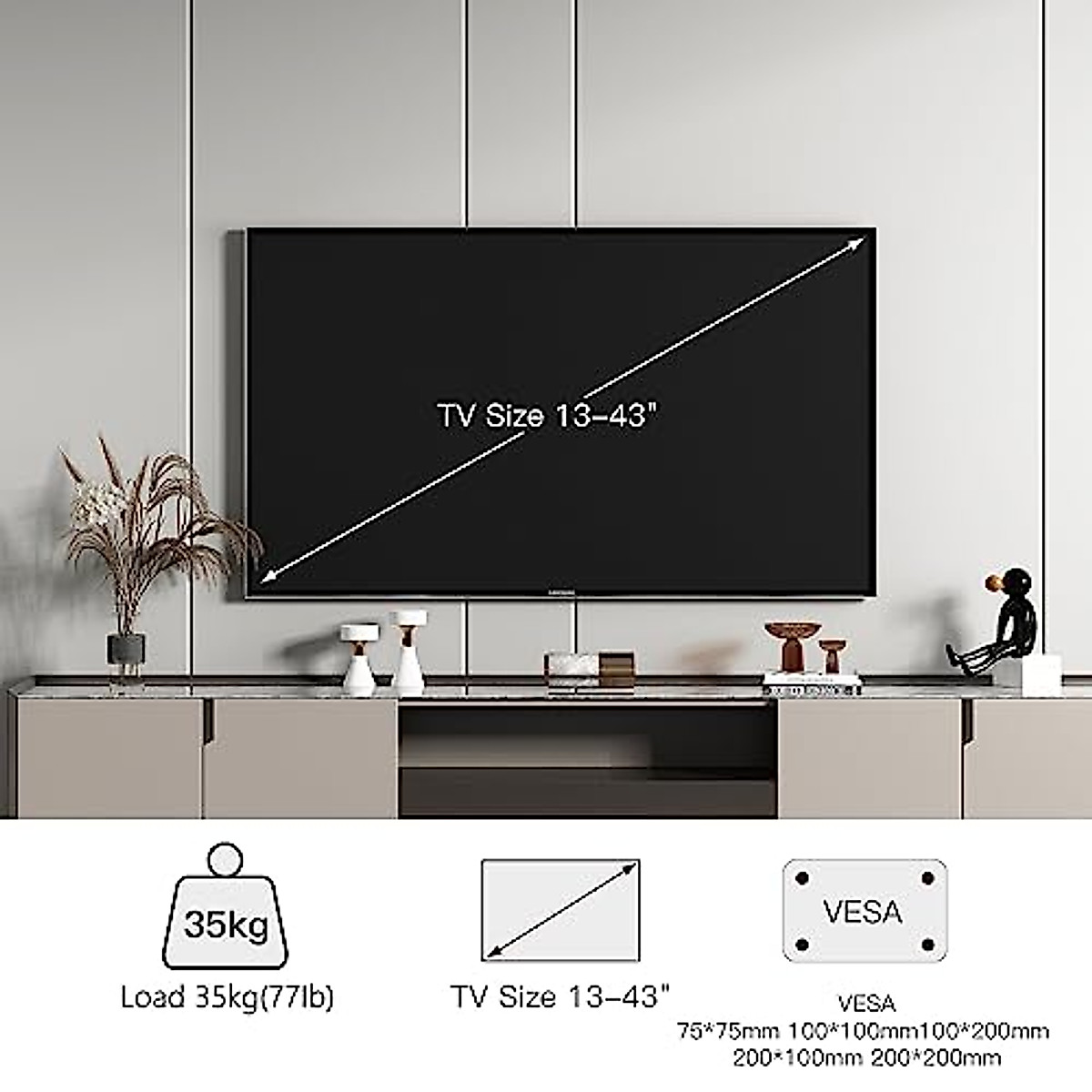 FORGING MOUNT Corner TV Wall Mount with 25.6inch Long Arm,Full Motion TV Mount Swivel and Tilt,Fit for 13-43”TVs,Monitor Wall Mount with Max VESA 200x200mm,16” Wood Studs,Holds up to 77lbs