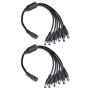 Security-01 2-Pack 1 to 6 Way DC Power Splitter Cable, Plug 5.5mm x 2.1mm for CCTV Cameras LED Light Strip and More