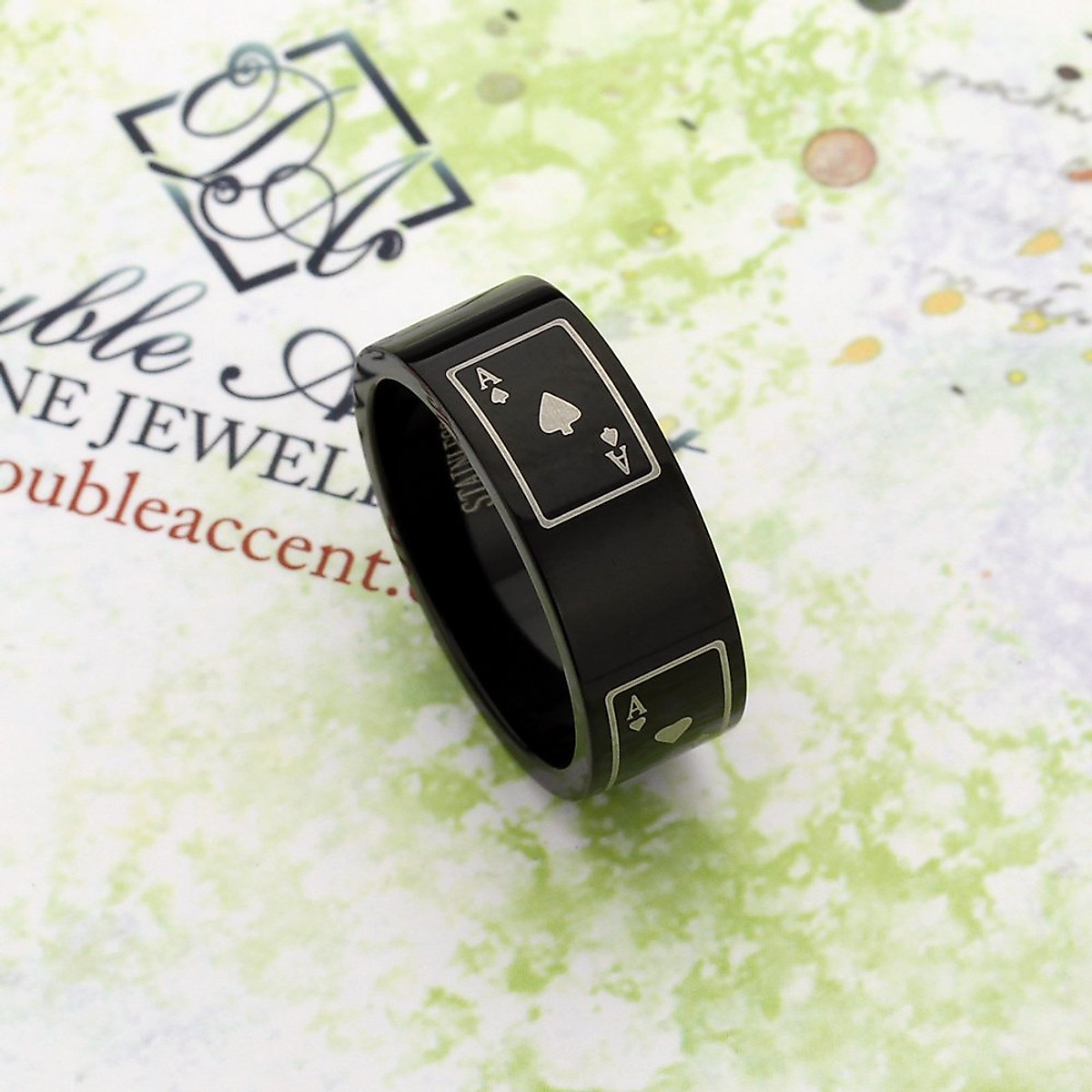 8MM Stainless Steel Black Anodized Card Ace Wedding Band (Size 8 to 13), 9