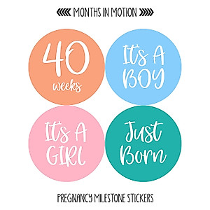 Months In Motion Pregnancy Weekly Belly Growth Stickers, 36 pcs - Purple Pink, Matte Finish, Cloth Surface, for Maternity Photo Sessions & Keepsakes
