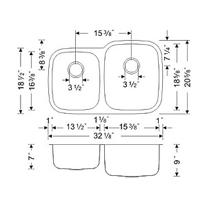 Wells CMU3221-79-16-1 Craftsmen Series Kitchen Sink Package, 32" 40/60, Brushed Matte Finish
