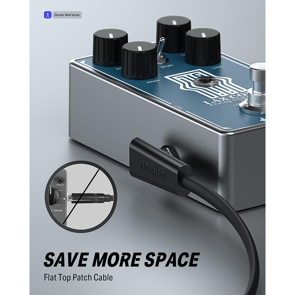 Donner Flat Patch Cables for Guitar Effect Pedal 6 Inch Save Space Clear Sound 1/4" TS Right Angle 6 Packs