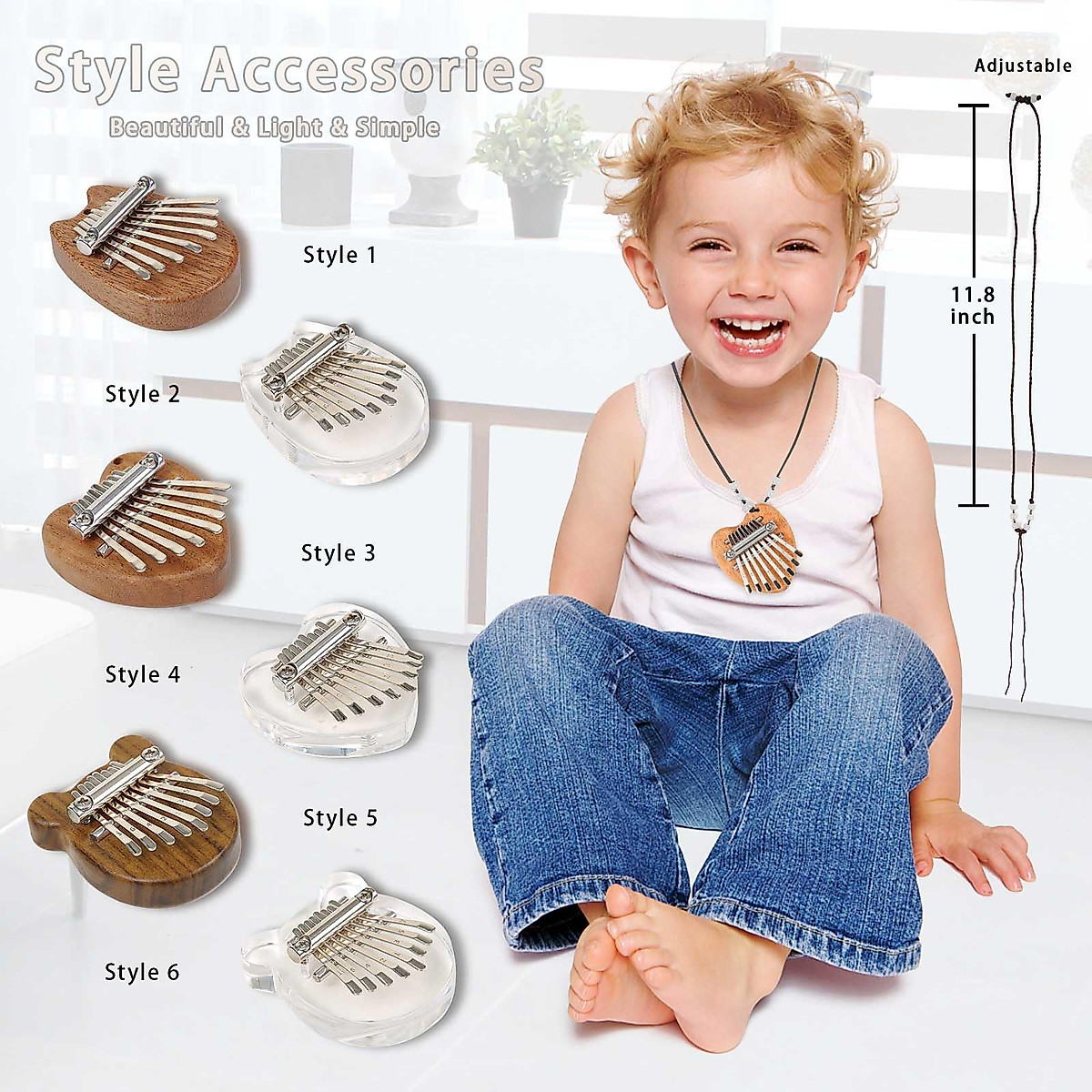 Mini Kalimba Thumb Piano 8 Keys,Portable Solid Wood Mbira Finger Piano for Kids and Adults,Pocket Musical Gifts for Beginners w/Chain