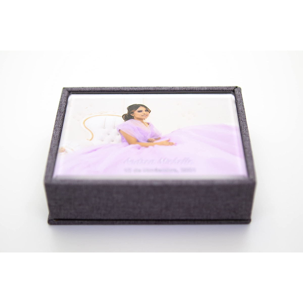 Deluxe Linen Flash Drive Box with Photo (Gray) to Put Your USB Flash Drive Holds one Photo on The Cover of The Box