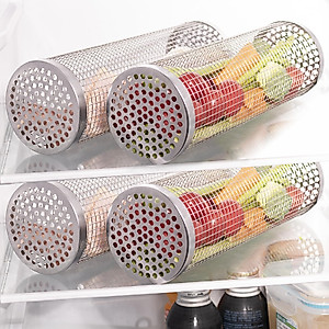 BLOOPIC BBQ Grilling Basket Grilling Accessories Camping Essentials Stainless Steel Wire Mesh Cylinder Outdoor Camping Picnic Round Rack Cookware Tool Cooking Large 1PCS (12.24 X 3.78 X 3.74 inch)