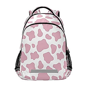 Funky Qiu Pink Cow Print Backpack Durable Lightweight College School Bookbag Daypack Rucksack for Boys Girl Student