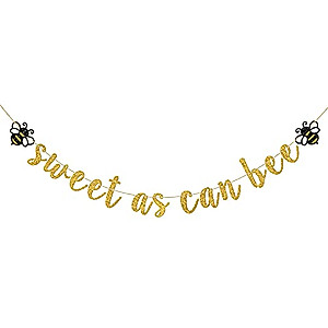 INNORU Sweet As Can Bee Banner, Bumble Bee Baby Shower Birthday Party Decorations, Bee Party, Mommy to Be Sign Banner, Bee Gender Reveal Engagement Party Decoration Gold Glitter