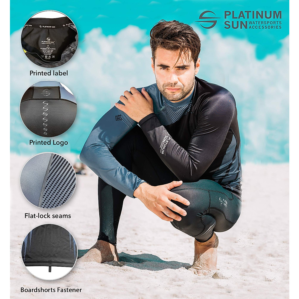 Platinum Sun UPF 50+ Rash Guard for Men Long Sleeve Swim Surf Shirt - Tight Tit UV Rashguard (Cobalt, XXL)