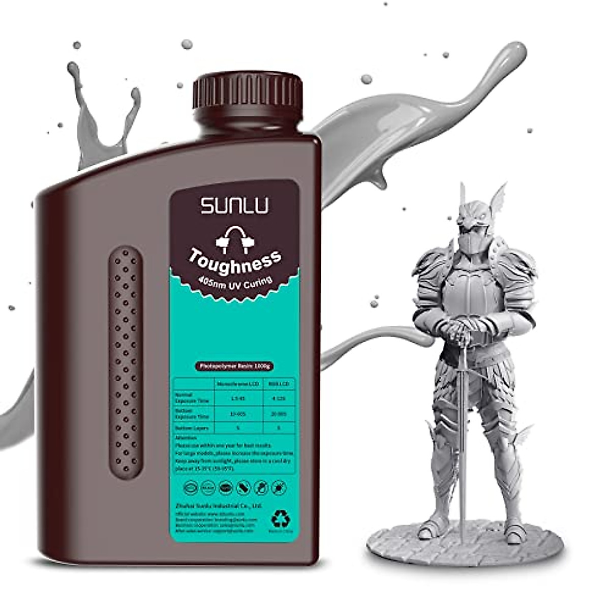 SUNLU High Tough 3D Printer Resin, Flexible Fast Curing 3D Resin for 2K 4K 8K LCD DLP SLA Resin 3D Printer, 405nm UV Curing 3D Printing Photopolymer Resin, 350J/m High Impact Resistant, 1KG, Grey