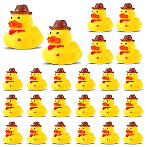 Set of 24 Cowboy Rubber Ducks with Hat Western Rubber Duckies Cowboy Mini Ducks Bathtub Ducky Favors Small Duck for Shower Birthday Swimming Western Party, 2.1 x 2 x 1.9 Inches