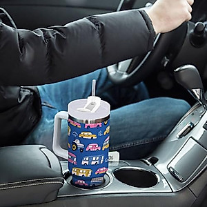 Caikeny Insulated Tumblers with Lid and Straw City Cars Tractors 30 oz Reusable Stainless Steel Cup Vehicles Water Bottle Coffee Travel Tumbler Mug for Women Men