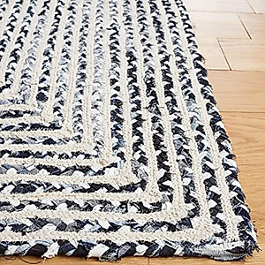 SAFAVIEH Braided Collection Area Rug - 8' x 10', Black & Navy, Handmade Farmhouse Cotton, Ideal for High Traffic Areas in Living Room, Bedroom (BRD260N)