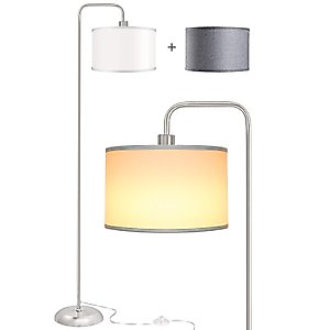 [Upgraded] LED Floor Lamp for Living Room, 3 Color Temperature Floor Lamp with Foot Switch Modern Standing Lamp Tall Pole Floor Reading Lamp for Bedroom Study Room, Bulb Included Silver (One Shade)