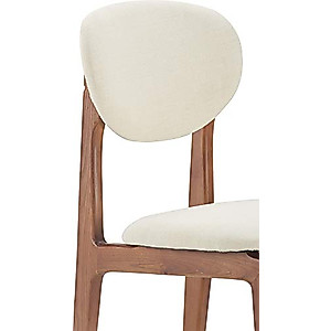 Elle Decor Coralie Mid-Century Modern Upholstered Dining Chair, Walnut-Stained Wood and Tapered Legs, Buttercream